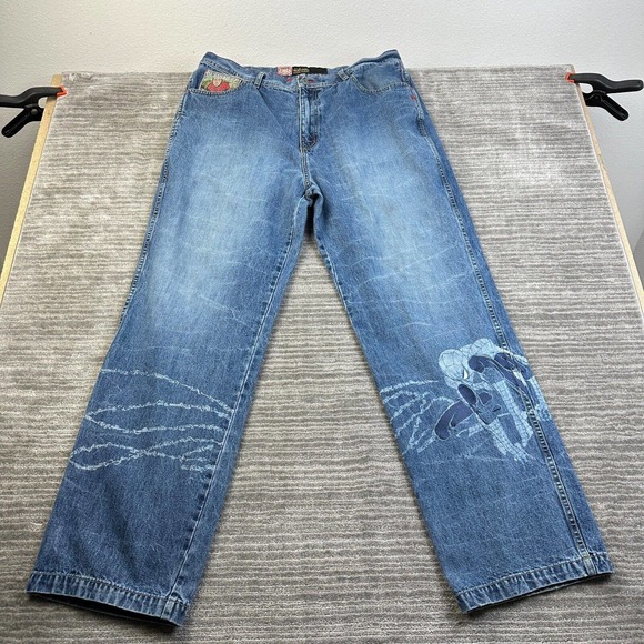 Ecko Unlimited | Jeans | Ecko Unltd Spiderman Jeans Men 38x33 Blue Denim Pants Y2k Embroidered ...